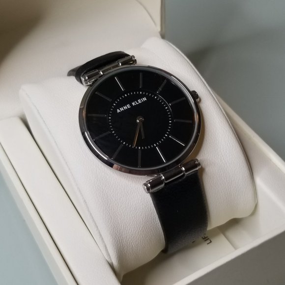 Anne Klein | Accessories | Anne Klein Womens Black Leather Strap Watch ...